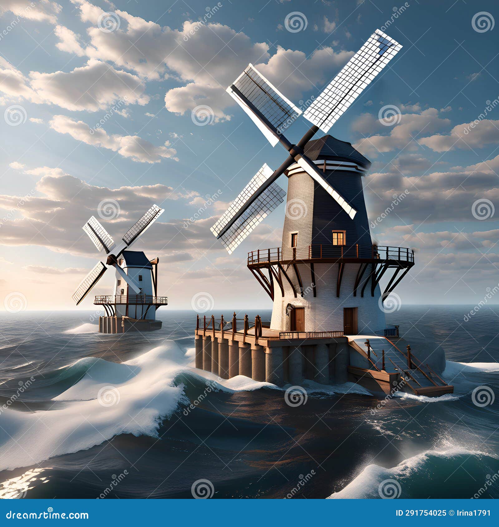 Windmills at Sea. Clean Electricity Concept. AI Generative Stock ...