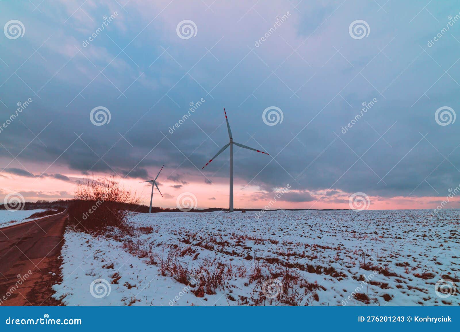 Windmills in a Snowy Field at Sunset Stock Image - Image of agriculture ...
