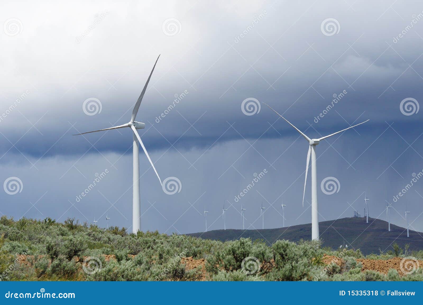 Windmills in storm stock photo. Image of prairie, environment - 15335318