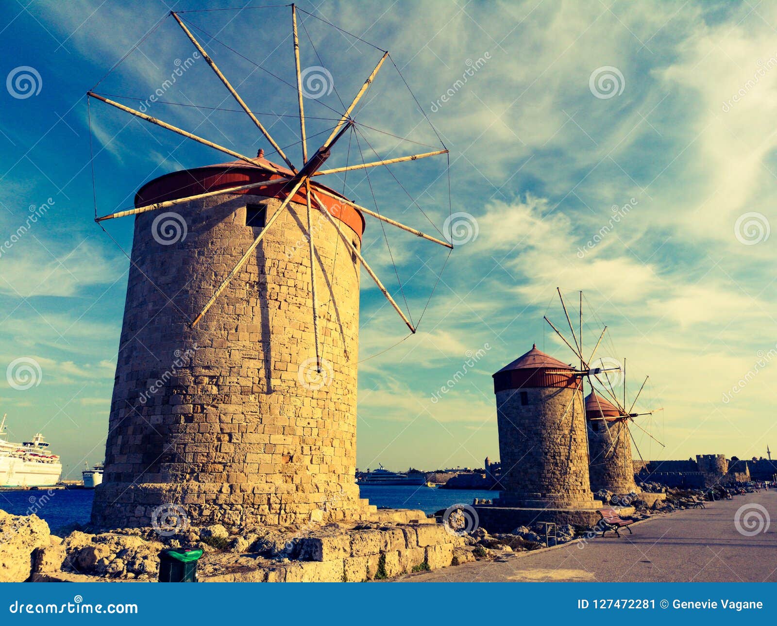 Windmills editorial photo. Image of medieval, rhodes - 127472281