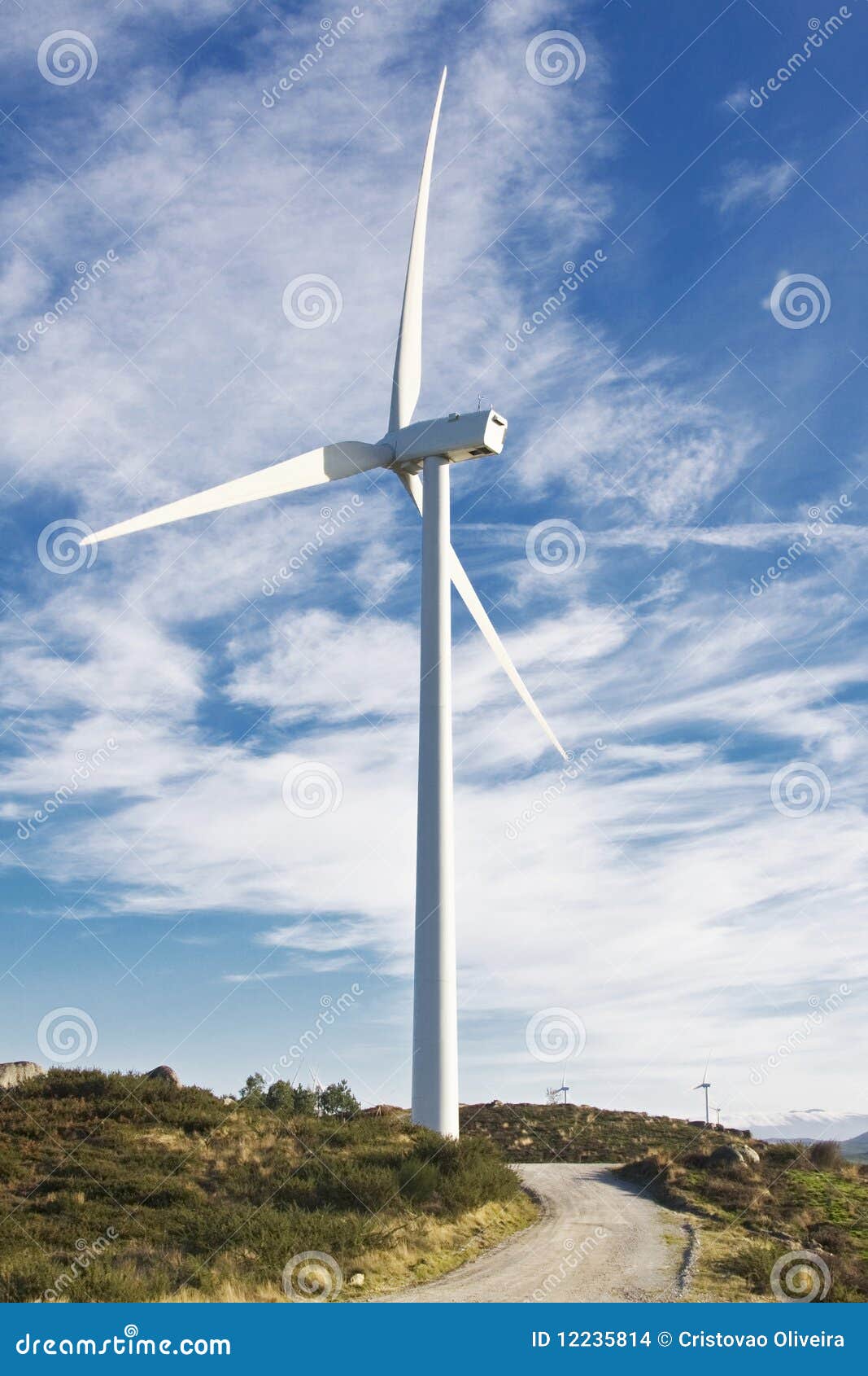 Windmills in the Top of a Montain with Blue Sky Stock Photo - Image of ...