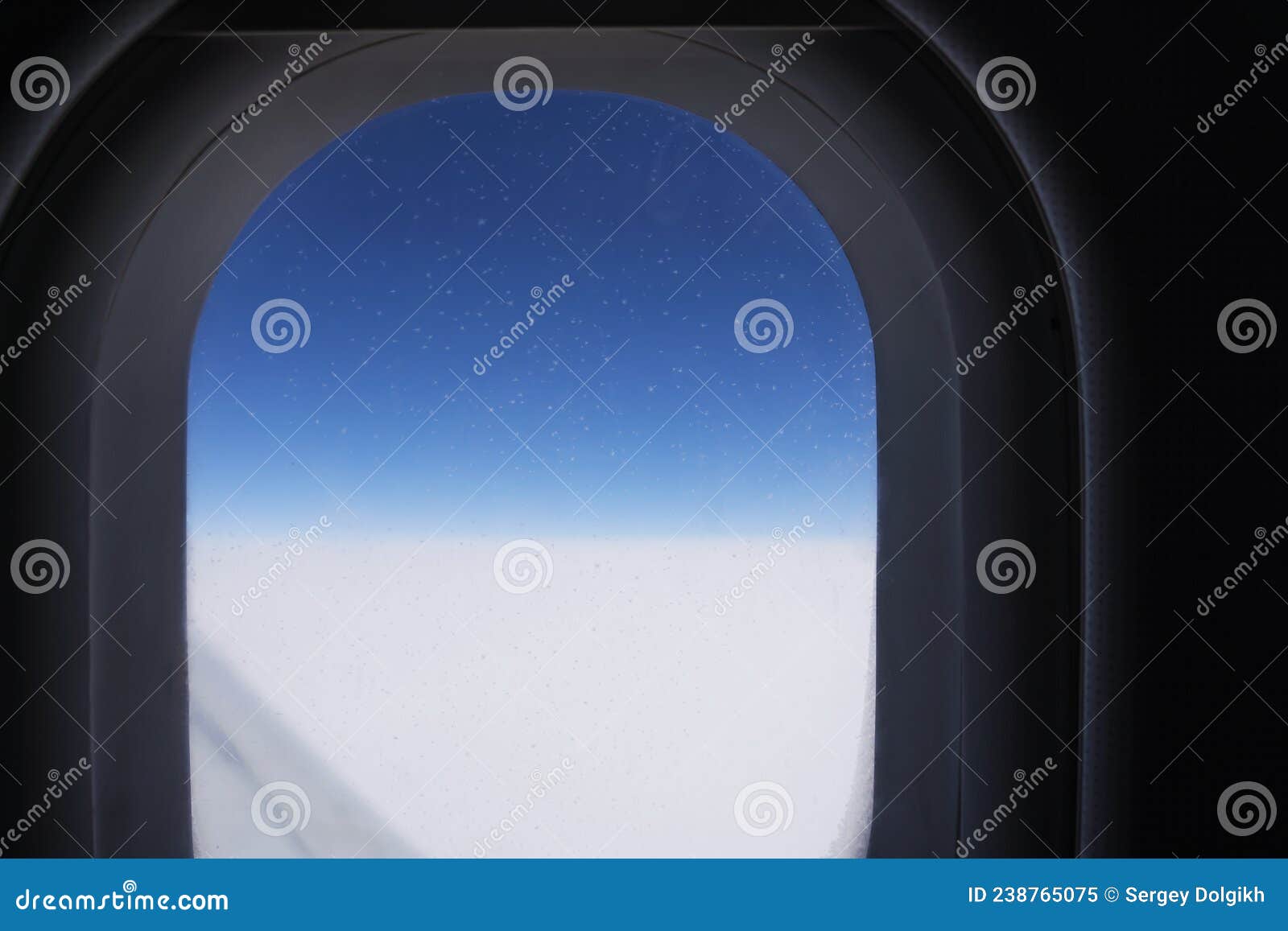 Window in an Aircraft in Flight, Dark Background, Blue Sky Stock Image ...