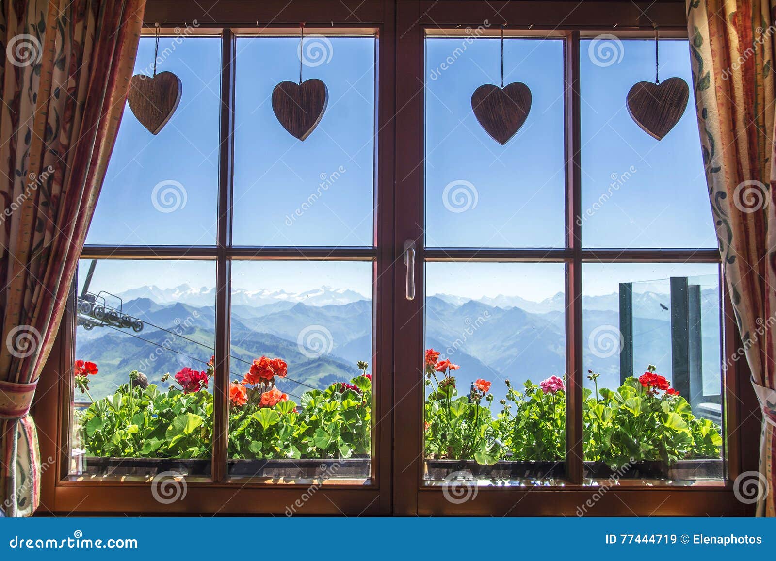 Window of Alpine Cottage, Tirol, Austria Stock Image - Image of hearts ...