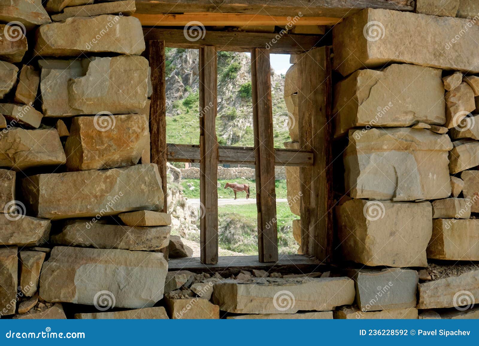 A Window in an Ancient Stone Building in Dagestan Stock Photo - Image ...