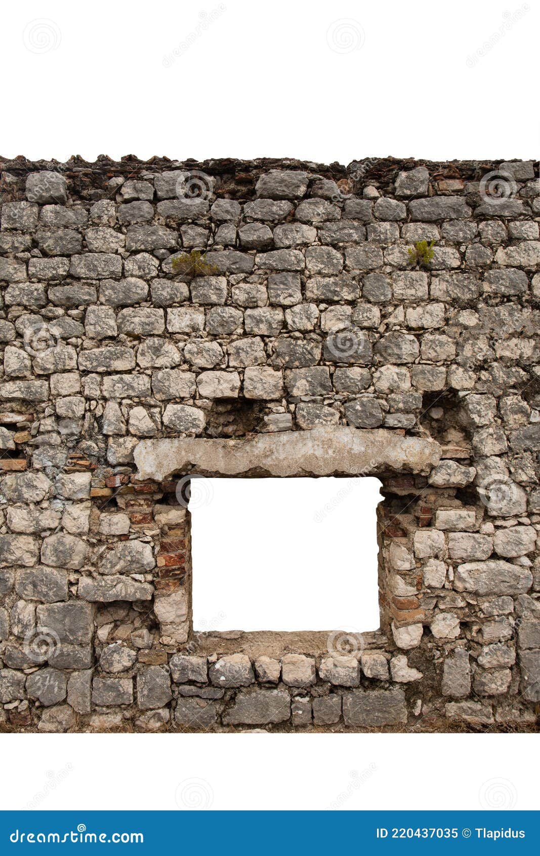 Window in the Ancient Stone Wall Isolated on White Stock Image - Image ...