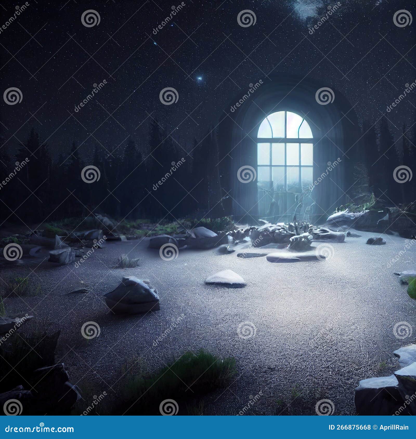 A Window into Another World in the Middle of the Night Forest Stock ...