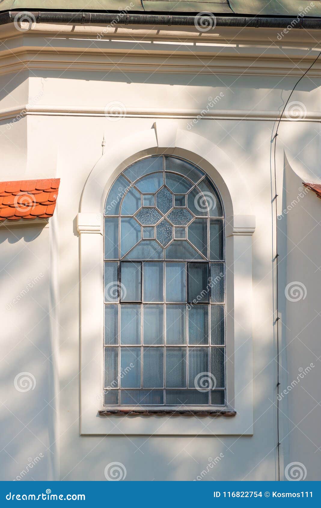 A Window with an Arch and a Lattice, a White Wall Stock Photo - Image ...