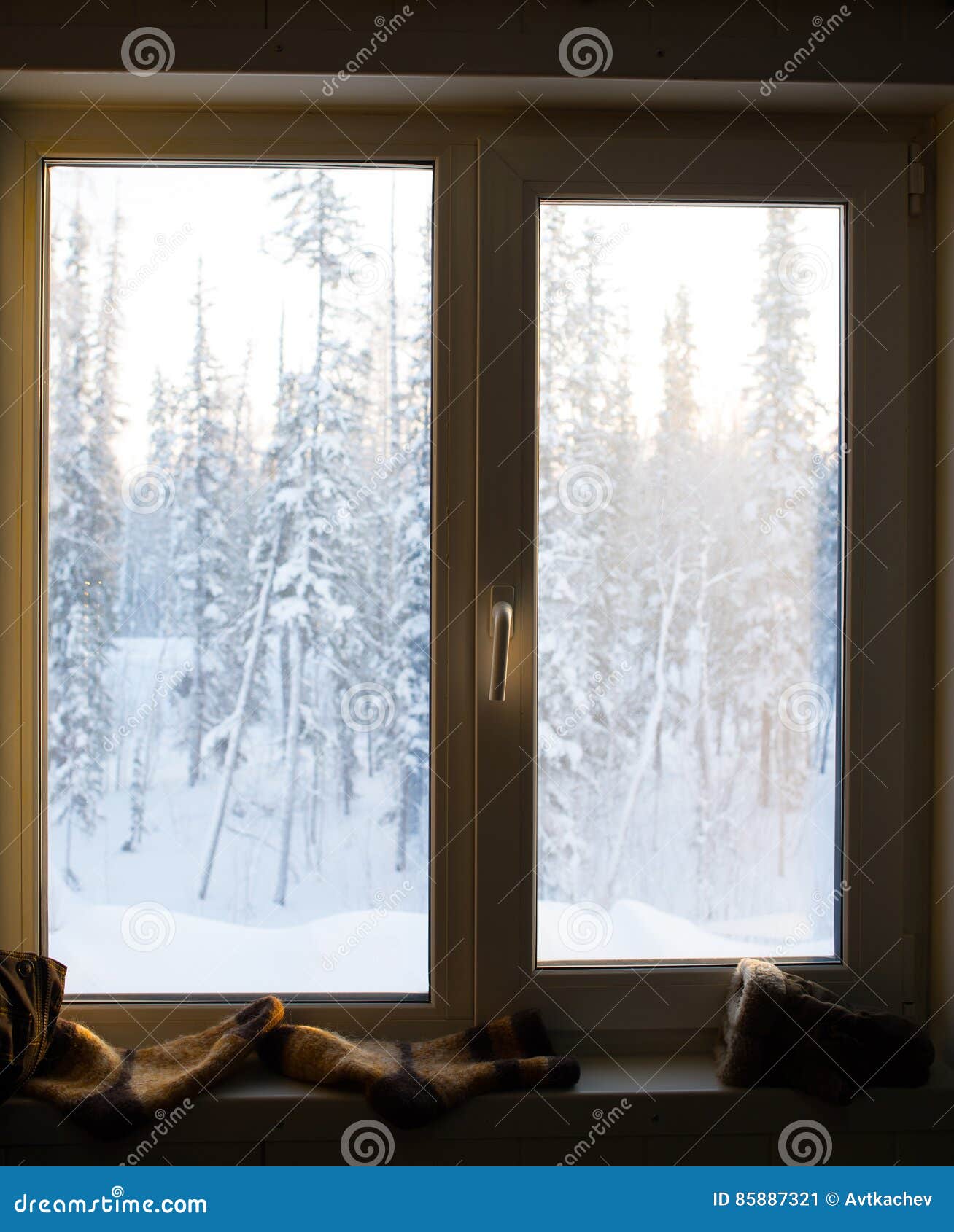 Window on the Background of the Winter Forest Stock Image - Image of ...