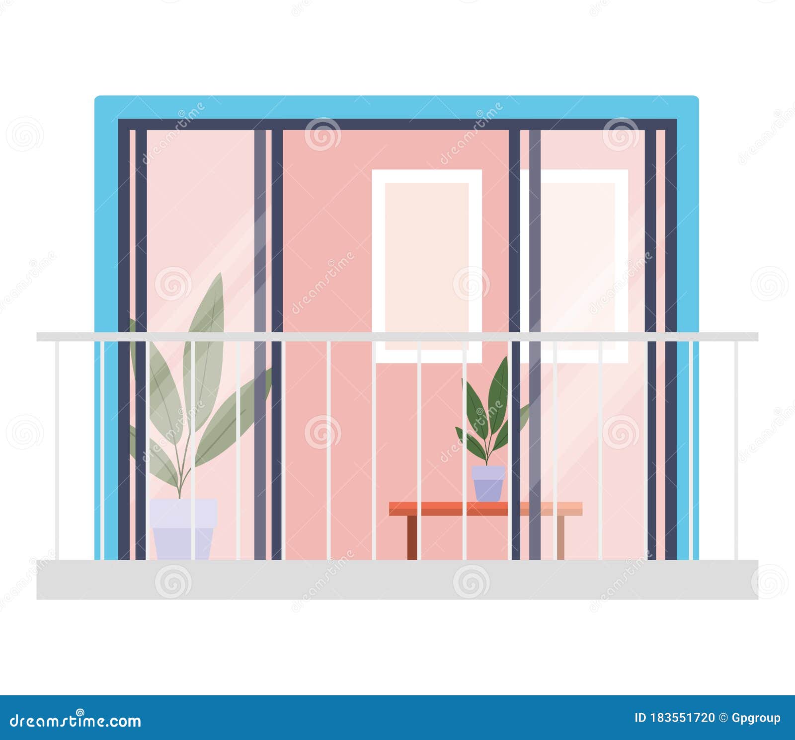 Window Balcony with Interior View of Plants and Frames Vector Design ...