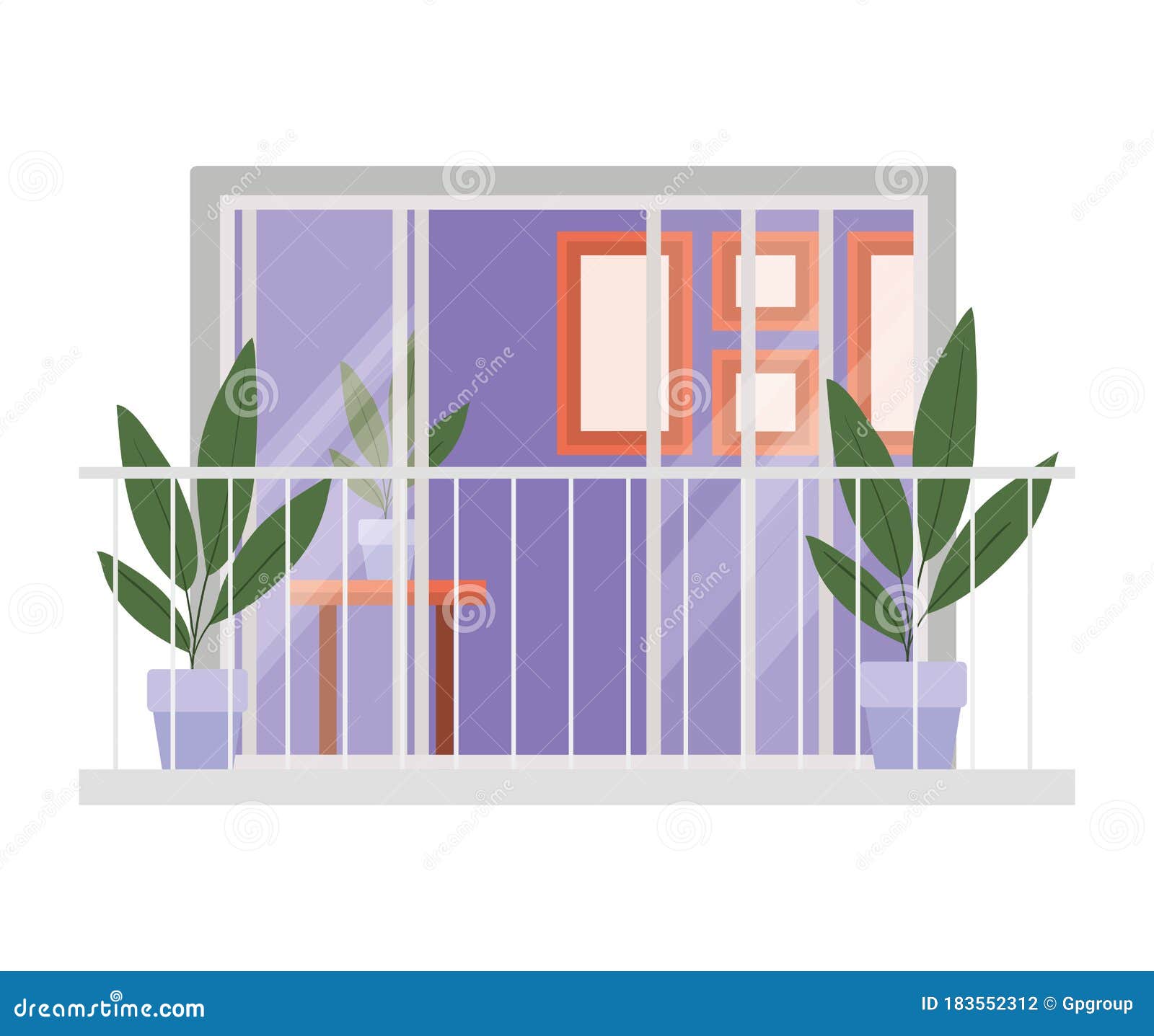 Window Balcony with Interior View of Plants and Frames Vector Design ...