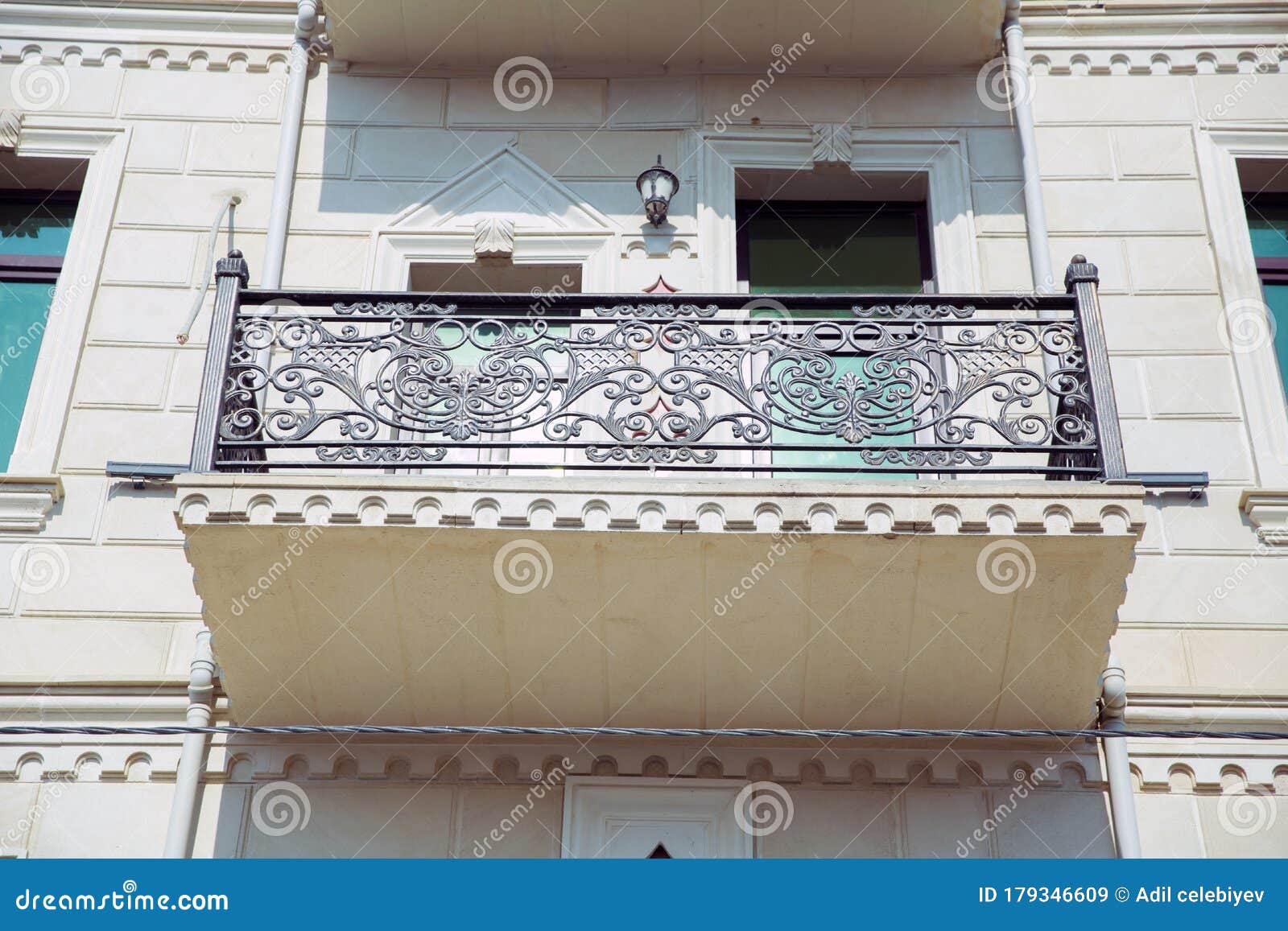 Window Balcony on a Stone Building . Elegant Decorative Old Stone ...
