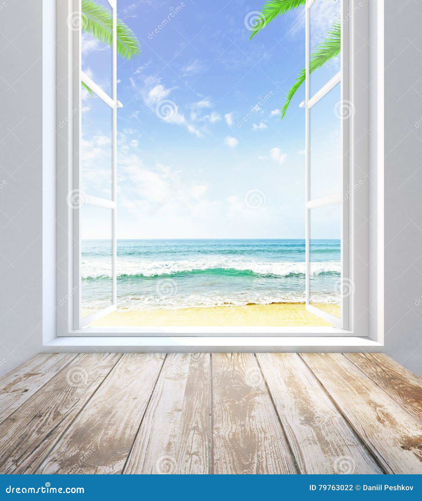 Window with beach view stock illustration. Illustration of interior ...
