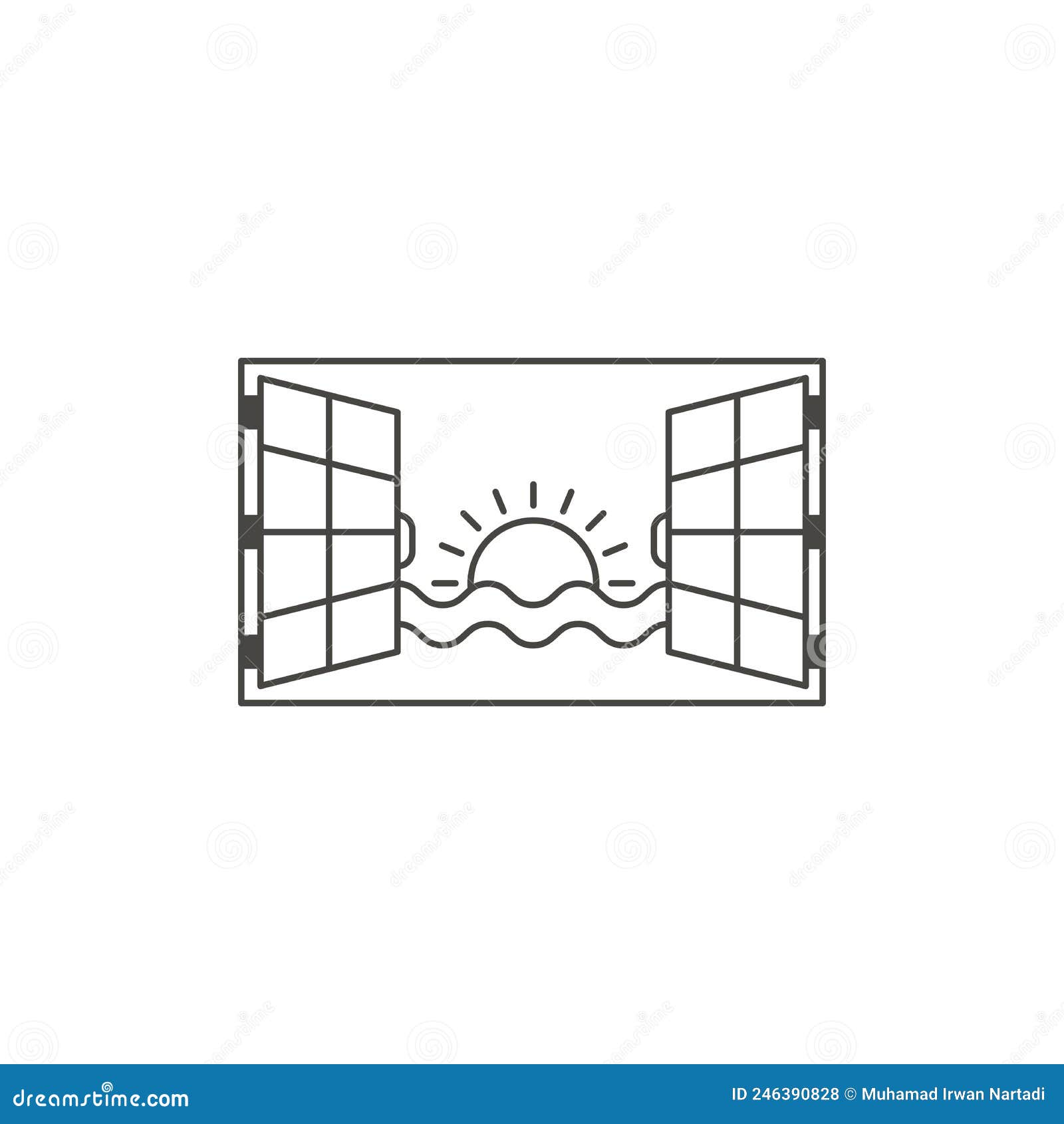 Window with Beach View, Shore, Sunset. Vector Outline Icon Illustration ...