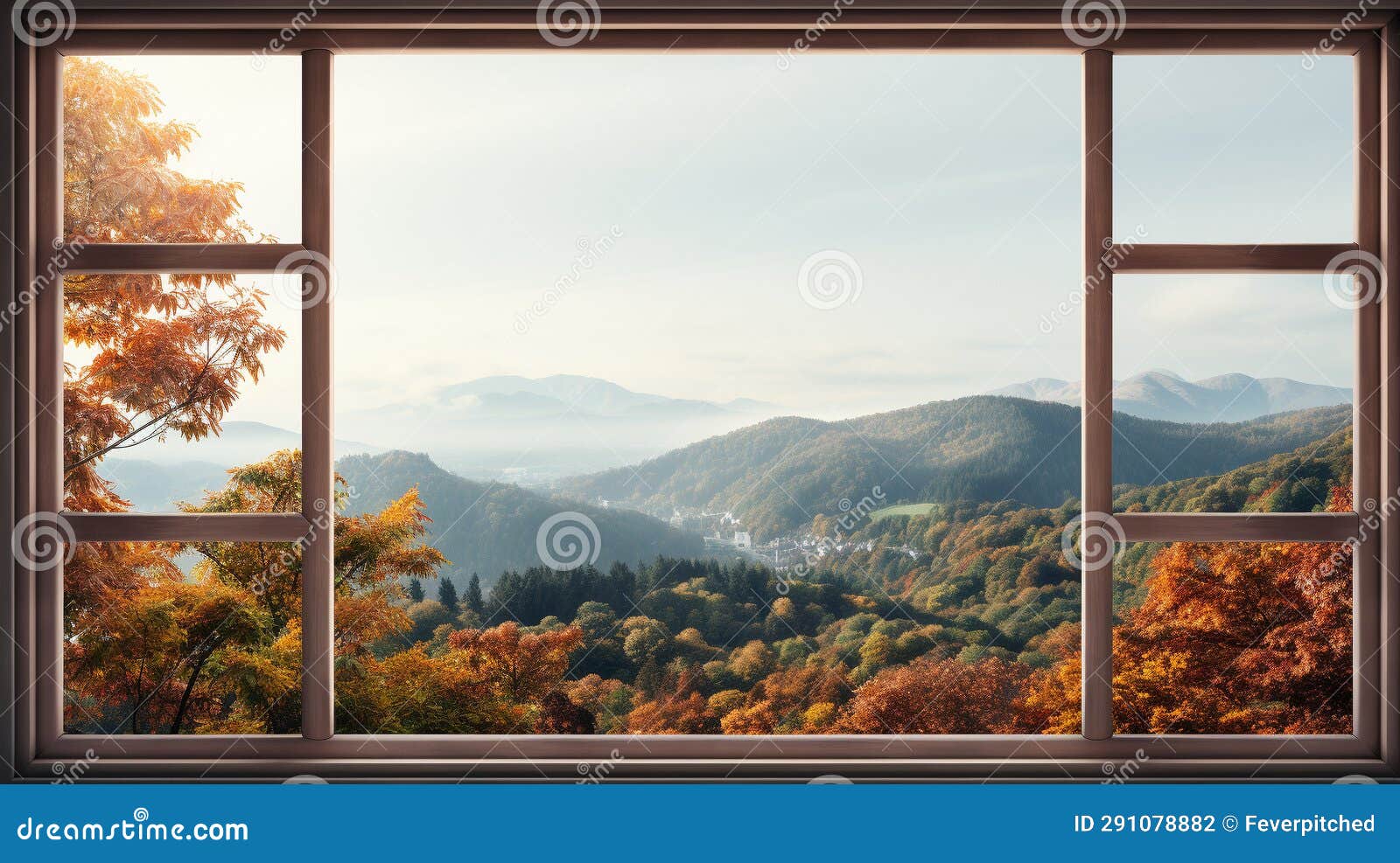 Window with a Beautiful Fall Foliage and Mountain View - Generative AI ...