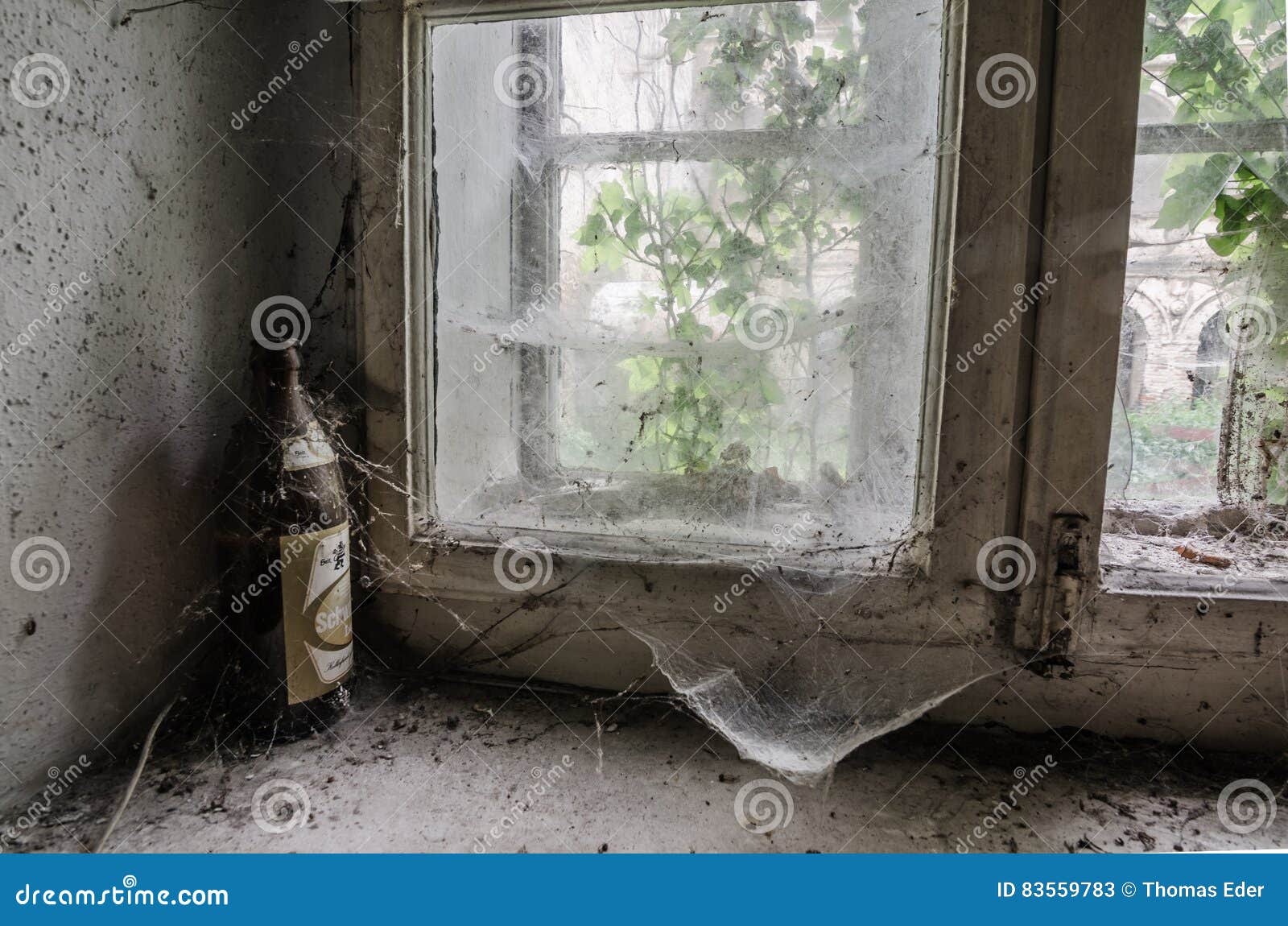Window with beer bottle editorial stock photo. Image of dust - 83559783