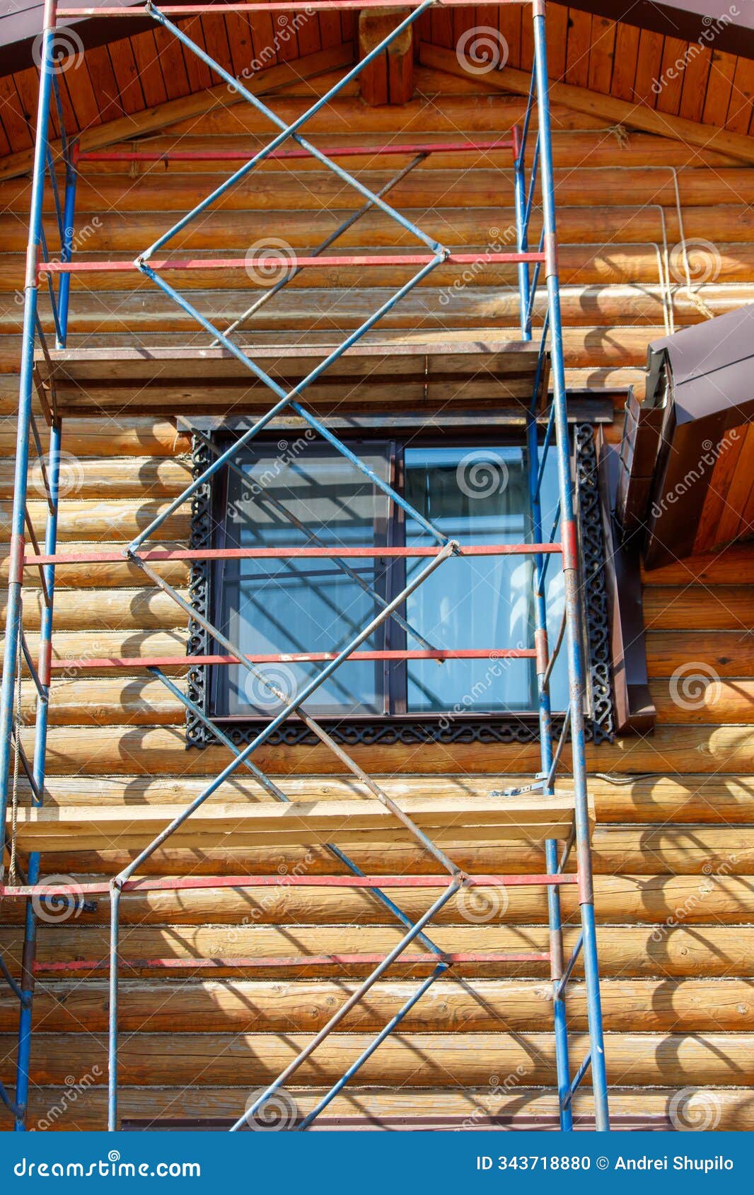 A Window is Being Worked on with Scaffolding Stock Photo - Image of ...