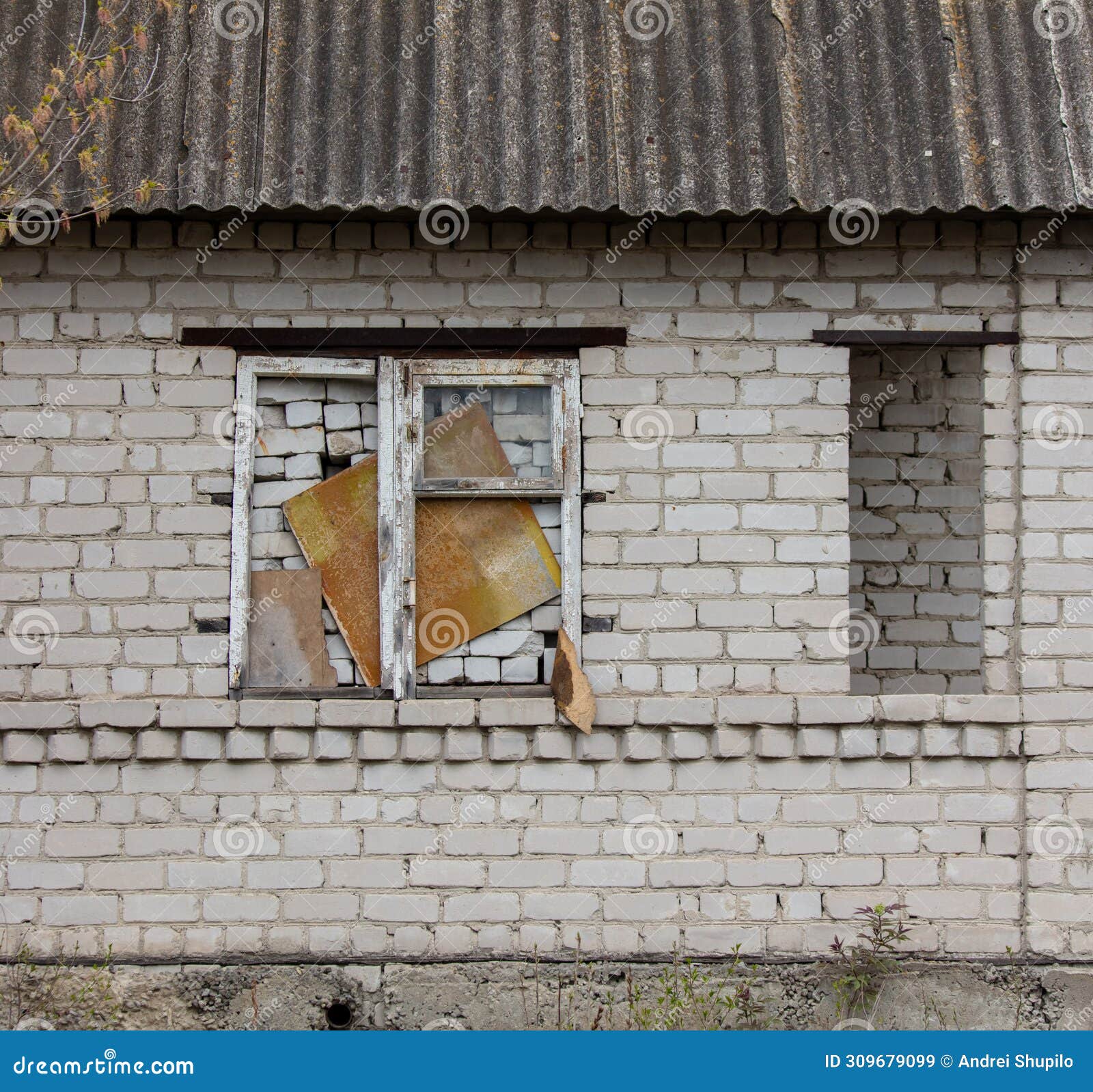 A Window Blocked with Bricks in an Old House Stock Image - Image of ...