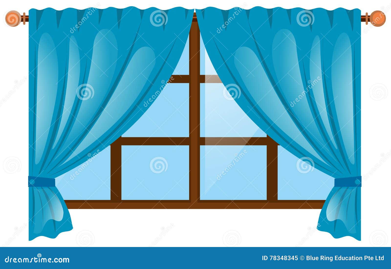 Window with blue curtain stock vector. Illustration of path - 78348345