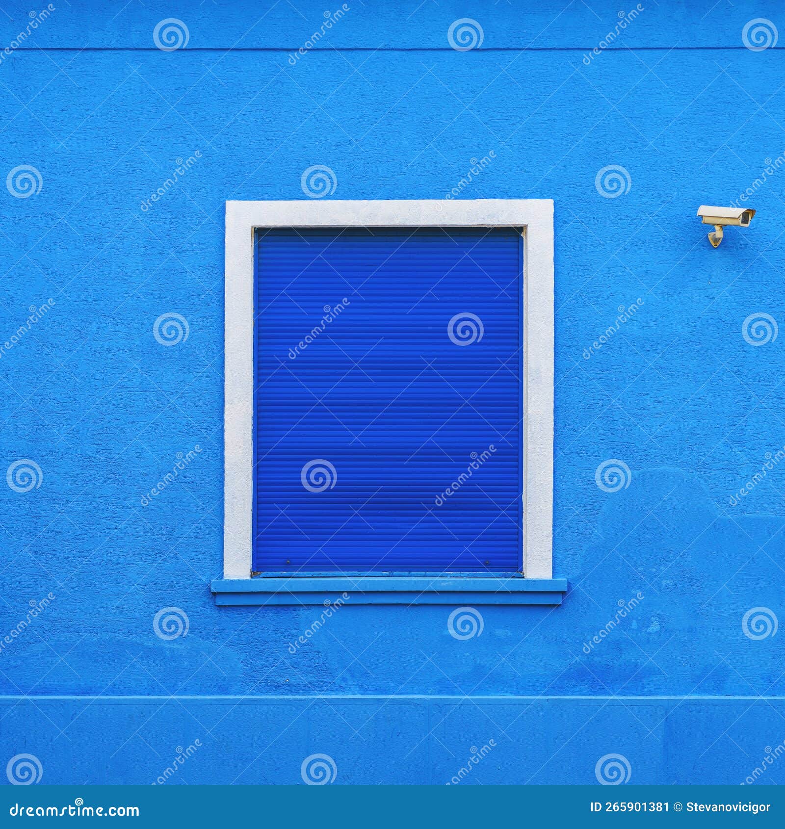 Window on Blue Facade with Dark Blue Rolling Shutters Stock Image ...