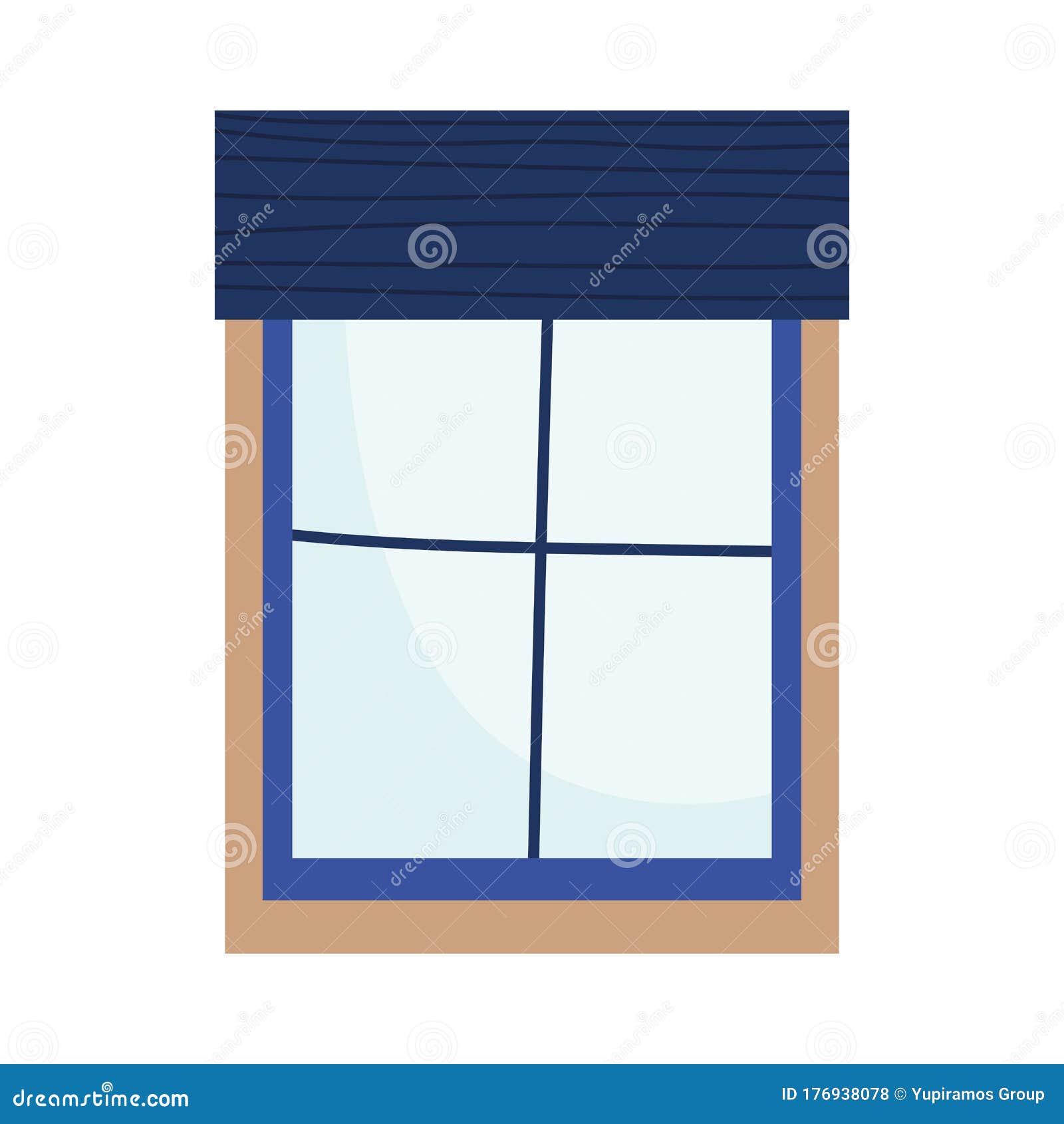 Window with Blue Frame Interior Decoration Isolated Icon Stock Vector ...