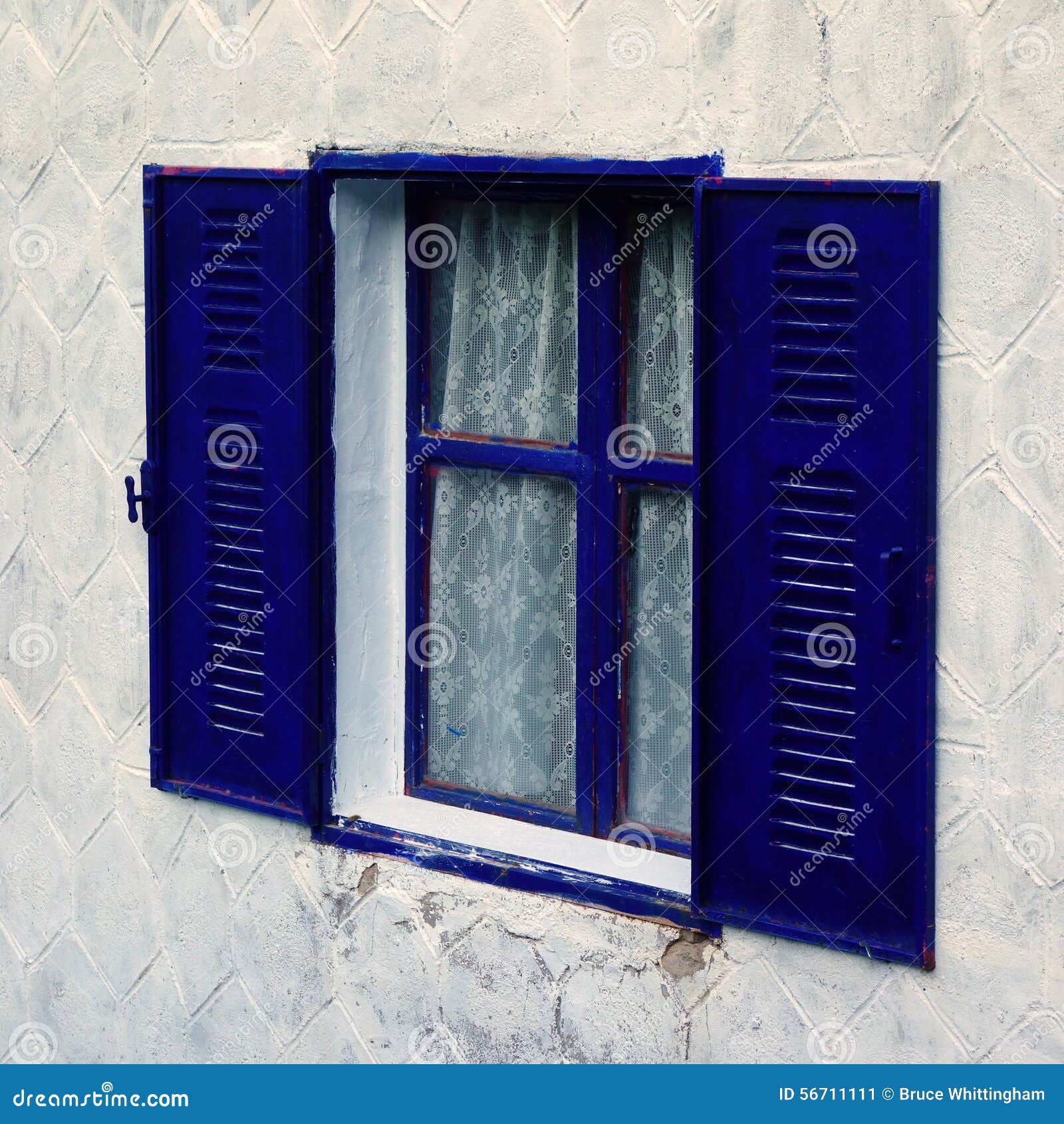 Window with Blue Frame and Shutters Stock Image - Image of window ...