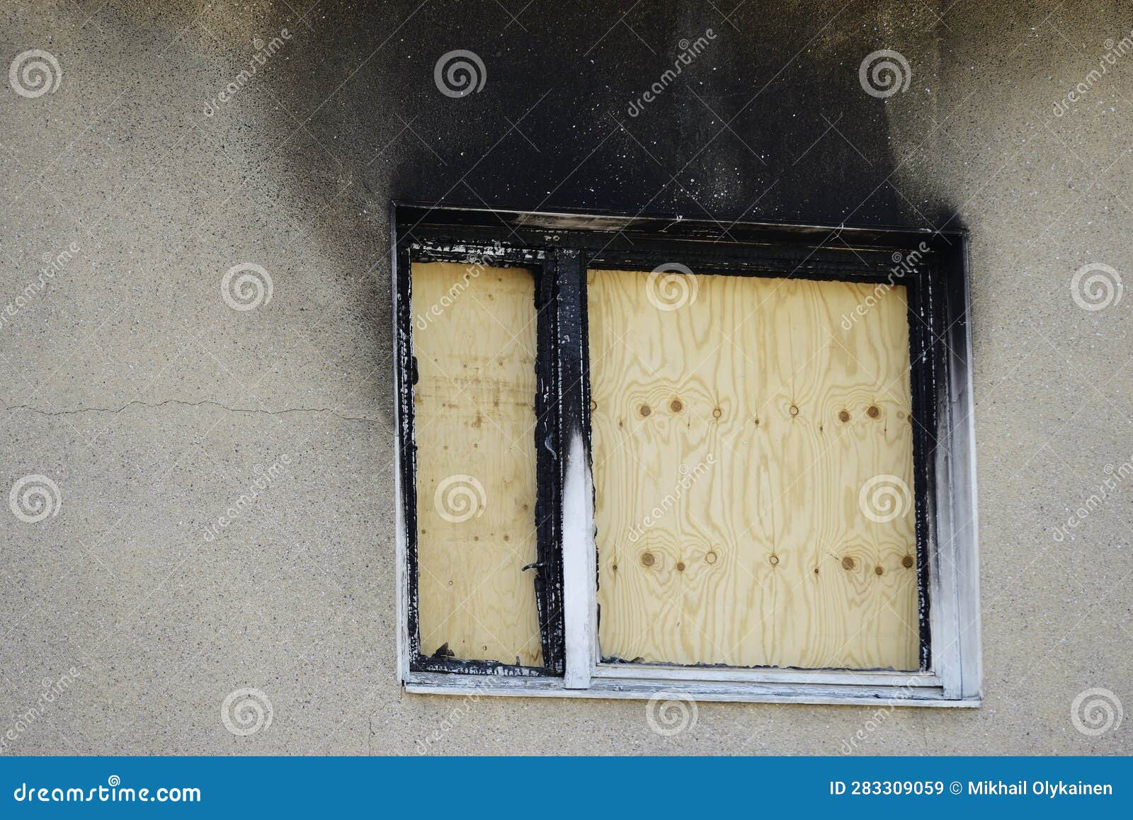 Window Boarded Up with Plywood after a Fire Stock Image - Image of ...