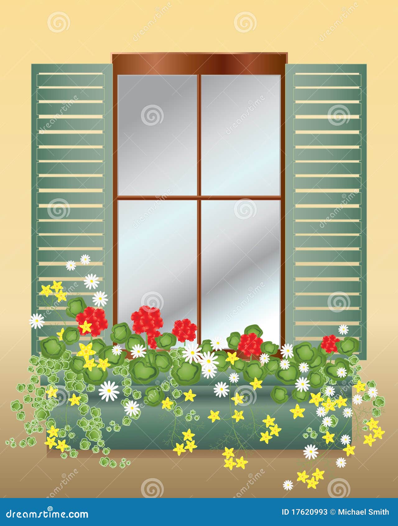 Window box stock vector. Illustration of daisies, floral - 17620993