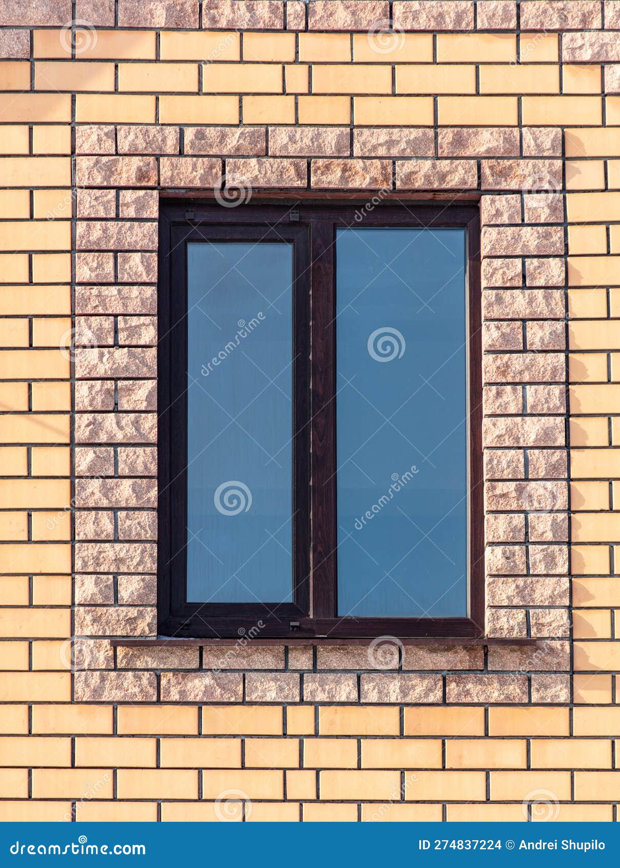 Window in the Brick Wall of the House. Background Stock Photo - Image ...
