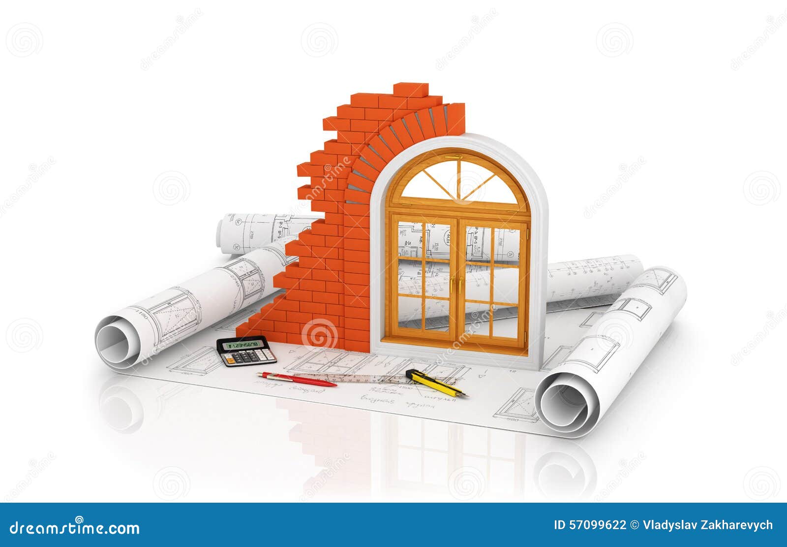 Window, Brick Wall on the Plan Drawing. Stock Illustration ...