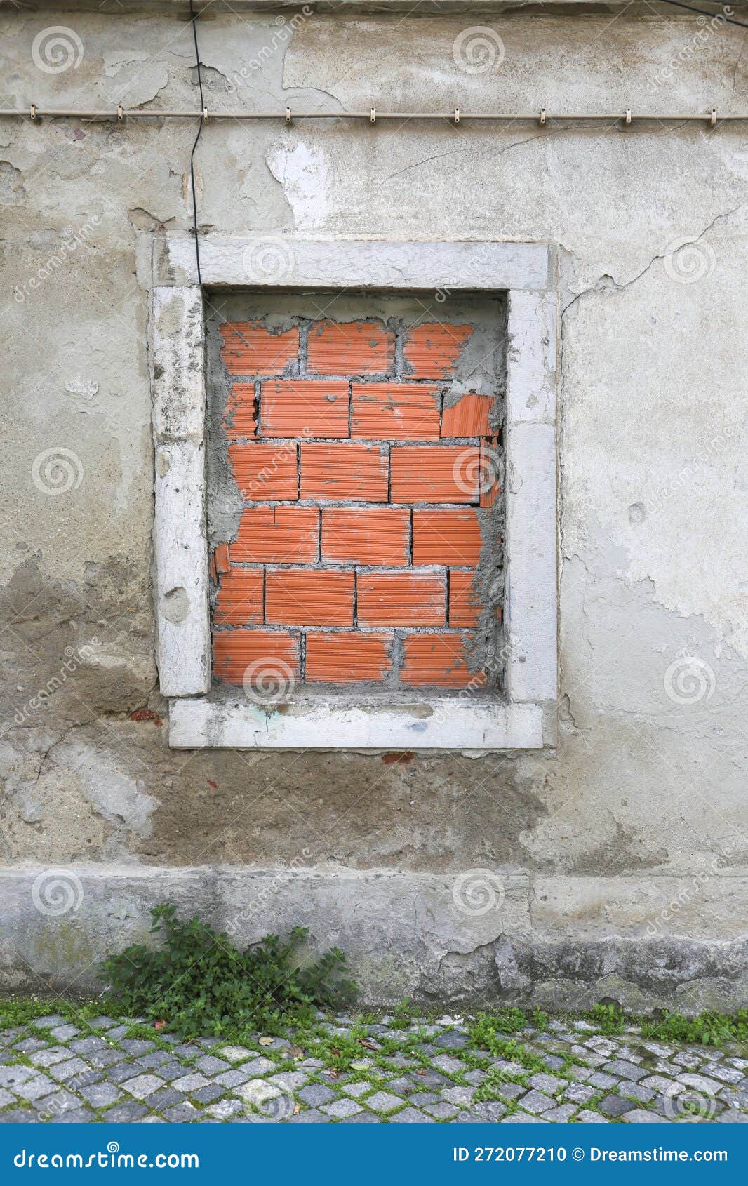 The Window Is Bricked From The Inside. Abandoned House. White Brick ...