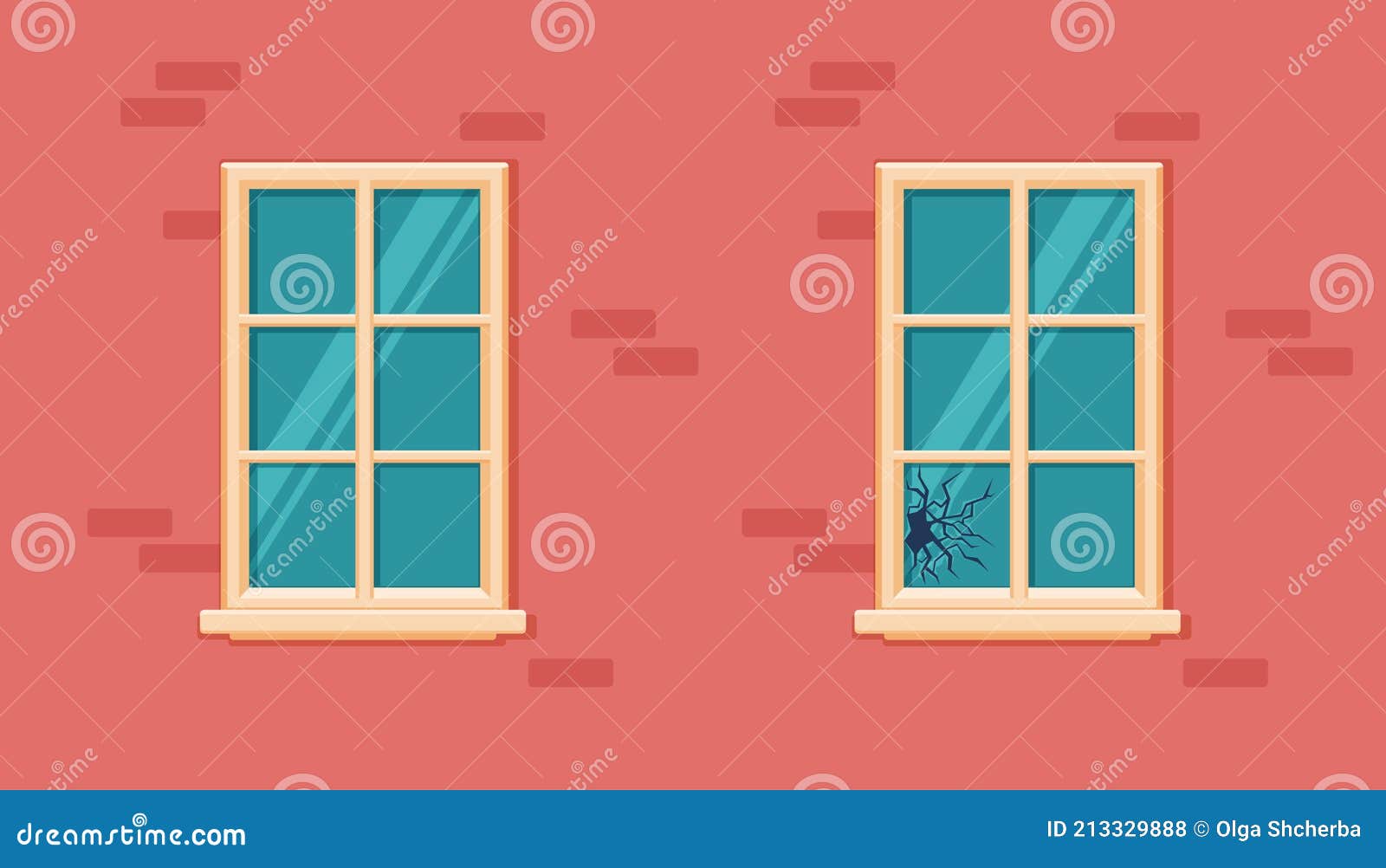 Window Broken with Cracked Glass Vector Illustration. Stock Vector ...