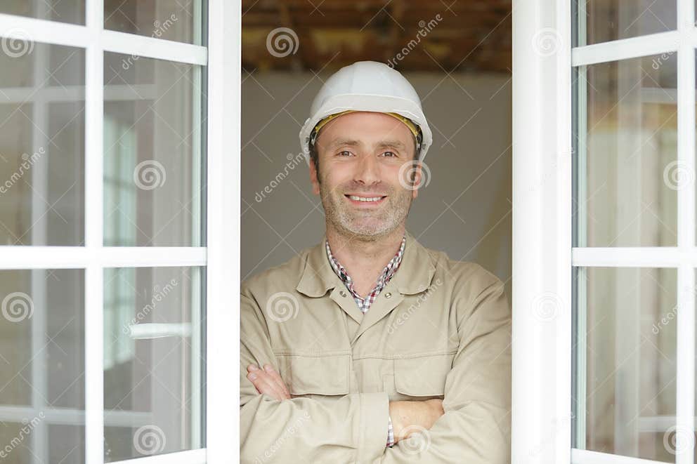 Window Builder Working on Mount New Installation Stock Image - Image of ...
