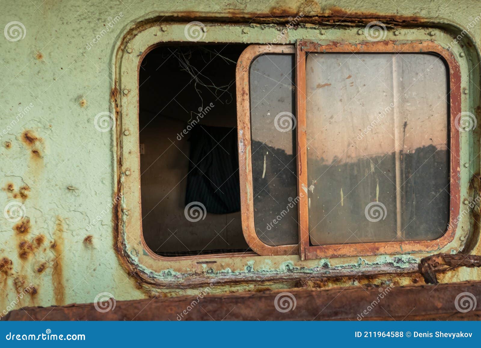 The Window in the Cabin of the Old Ship. Tanker Parking Stock Photo ...