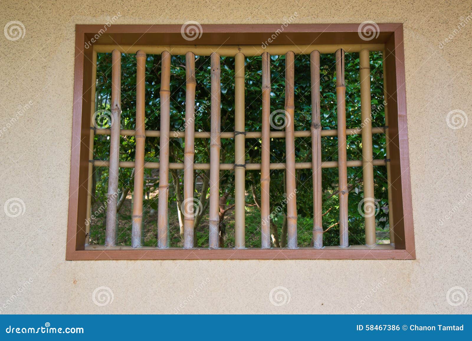 Window cage with wood bars stock photo. Image of house - 58467386