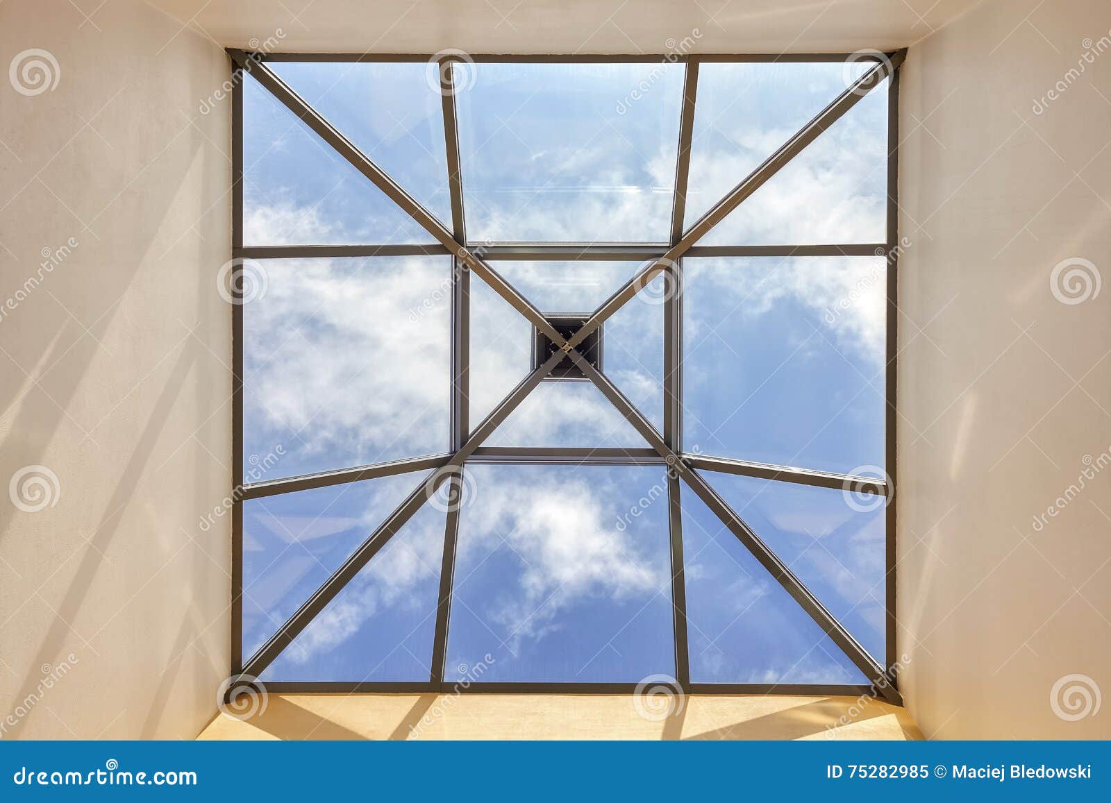Window in a Ceiling with Blue Sky Stock Image - Image of indoor, office ...