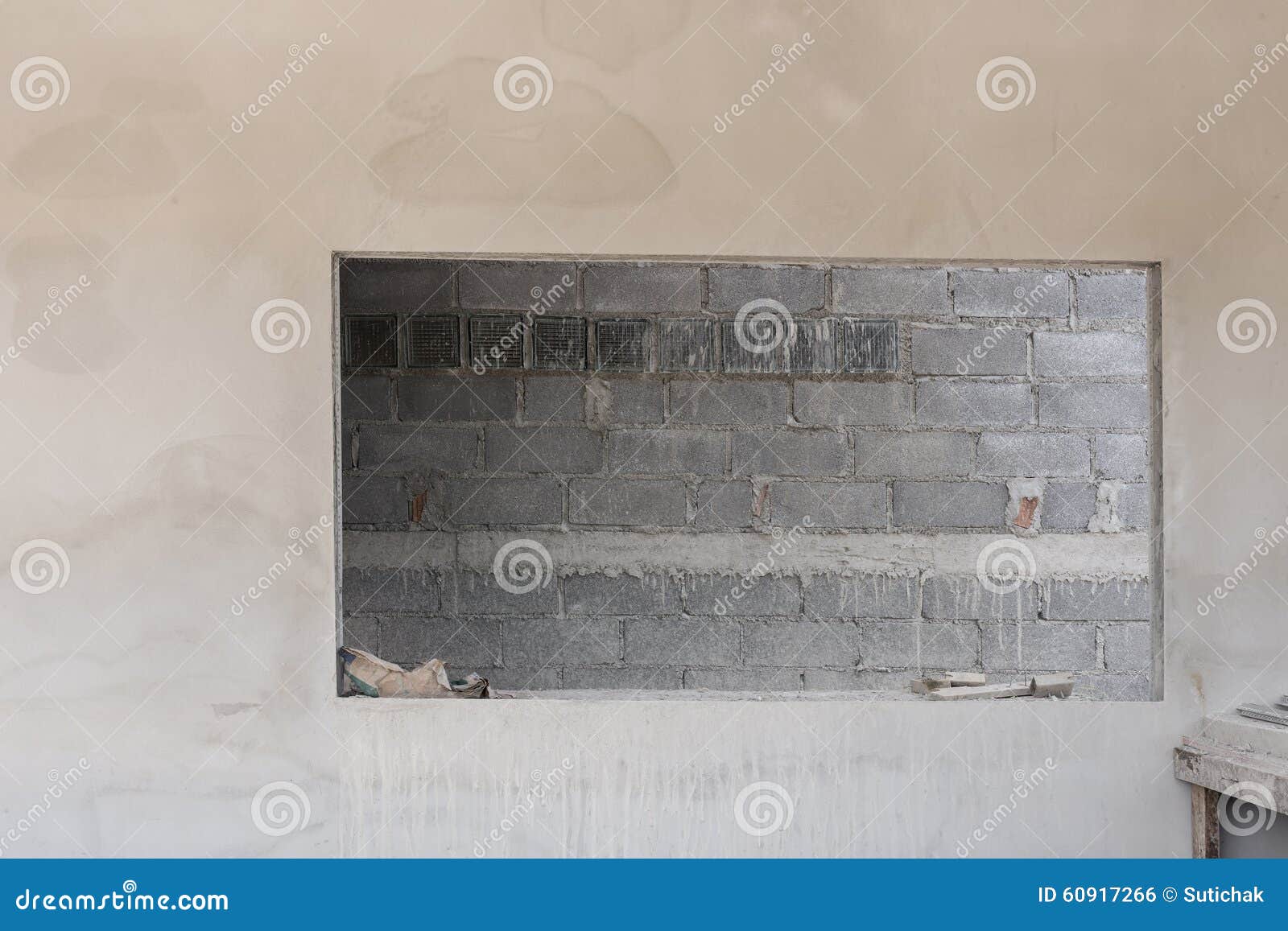 Window on Cement Wall with Brick Wall Background Stock Photo - Image of ...