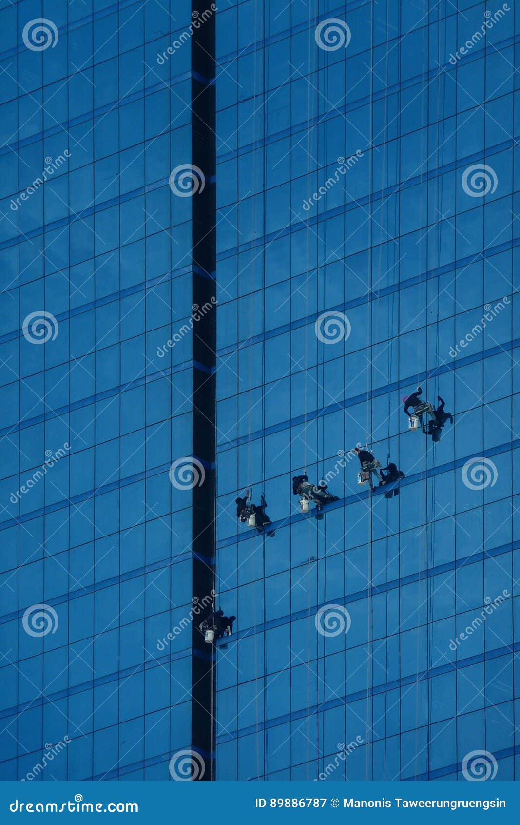Window Cleaner Washes Windows on a Skyscraper Tower Dangerous Editorial ...