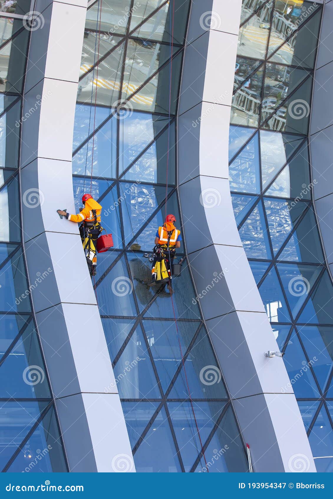 Window Cleaner Working on a Glass Facade Modern Skyscraper Editorial ...