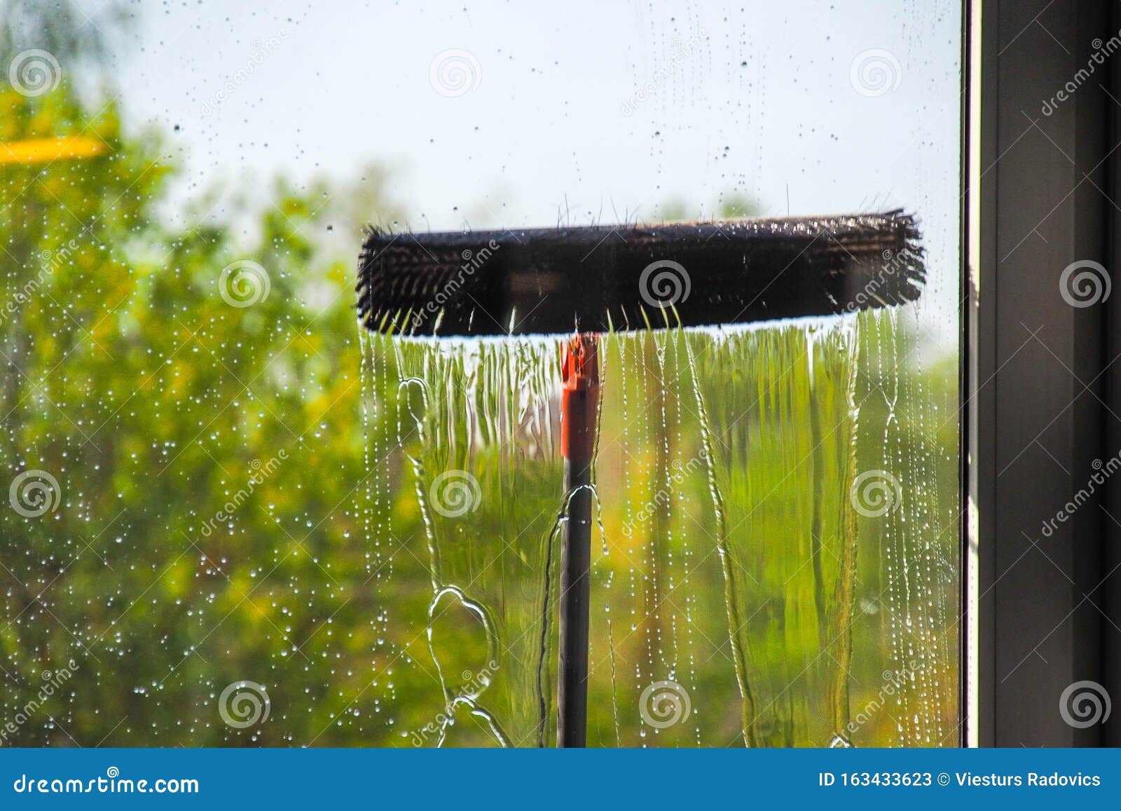 Window Cleaning Using Telescopic Water Brush And Wash System Royalty ...