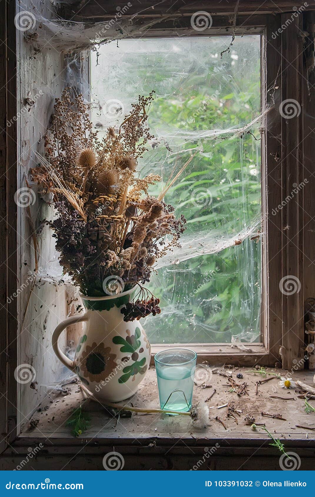 Rustic Still Life with Bouquet of Dried Flowers Stock Photo - Image of ...