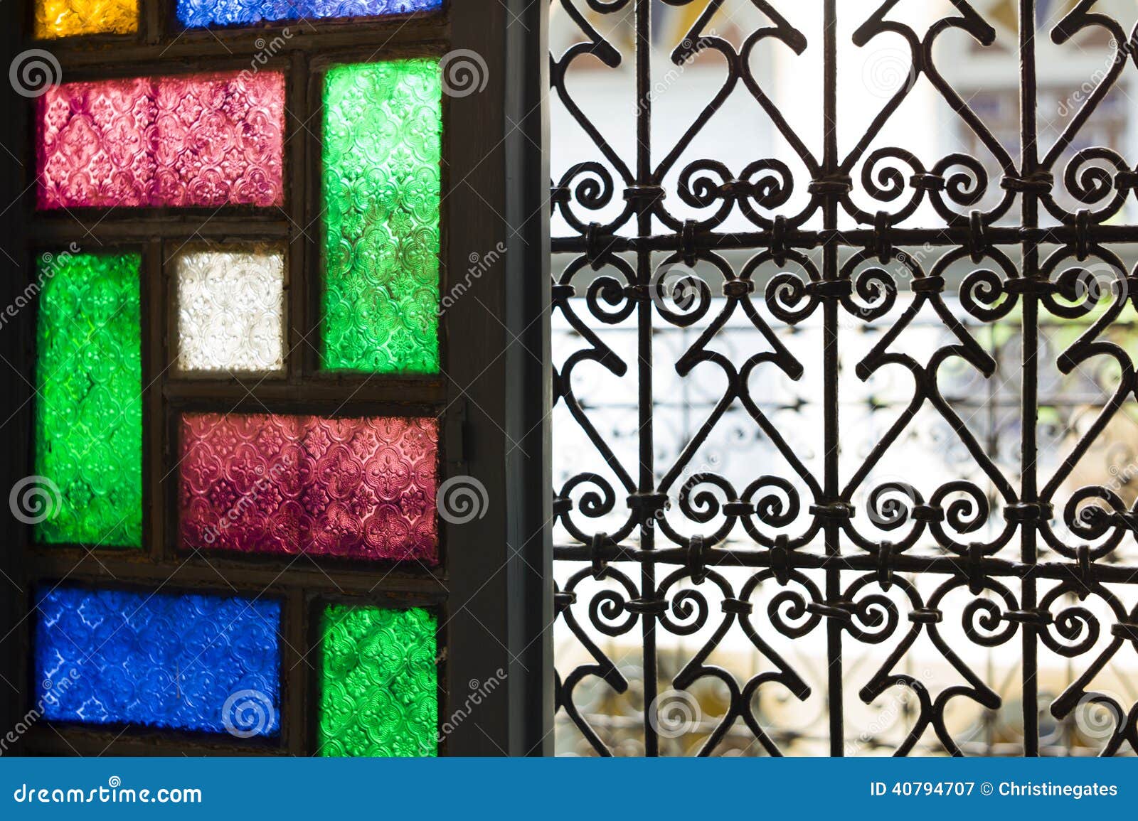 Window with Colored Glass and Arabic Grill in Marrakesh Stock Image ...