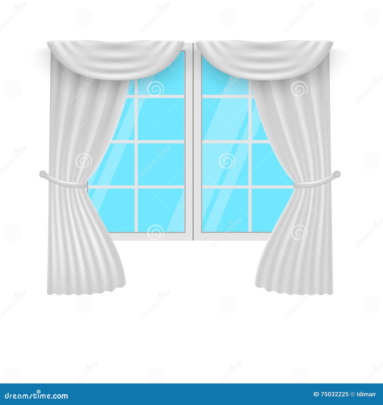 Window Curtains. White Curtains and Windows Stock Vector - Illustration ...
