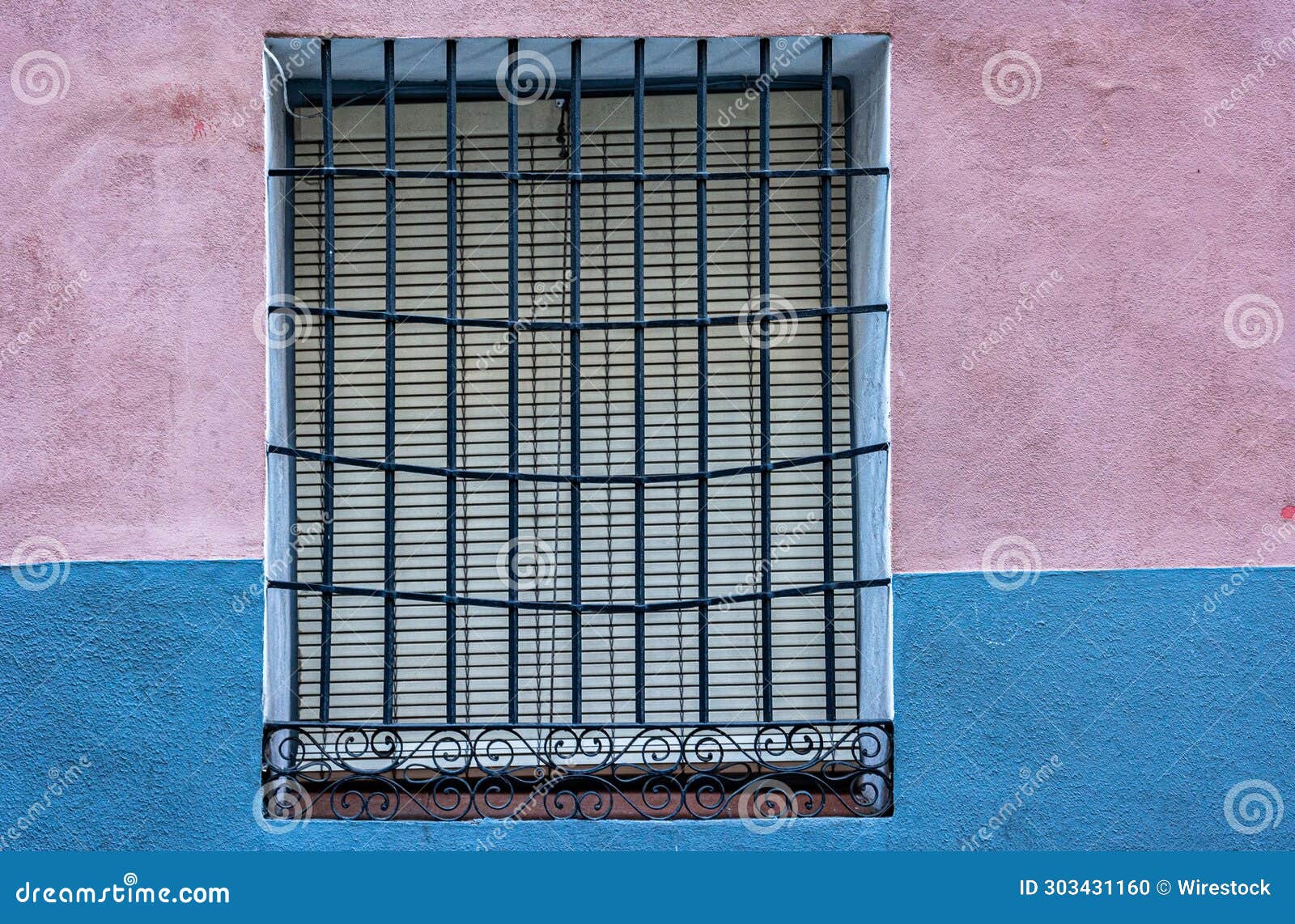 Window with Curved Grille on Colored Wall Stock Photo - Image of blank ...