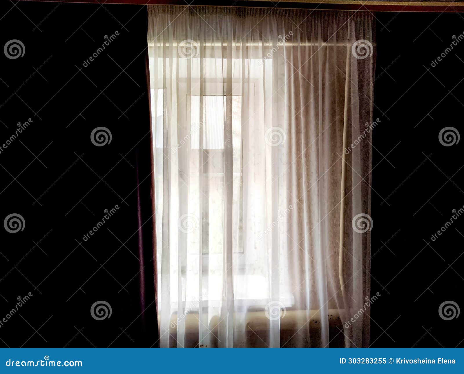Window with Dark Curtains and Tulle. Background, Texture, Pattern ...