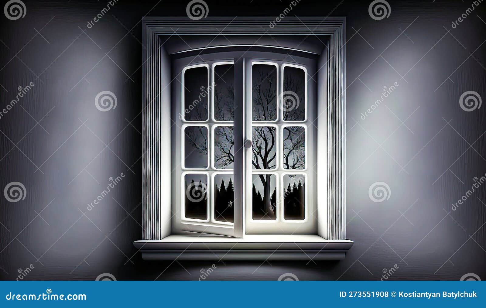 Window in Dark Room with Tree Outside. Generative AI Stock Illustration ...
