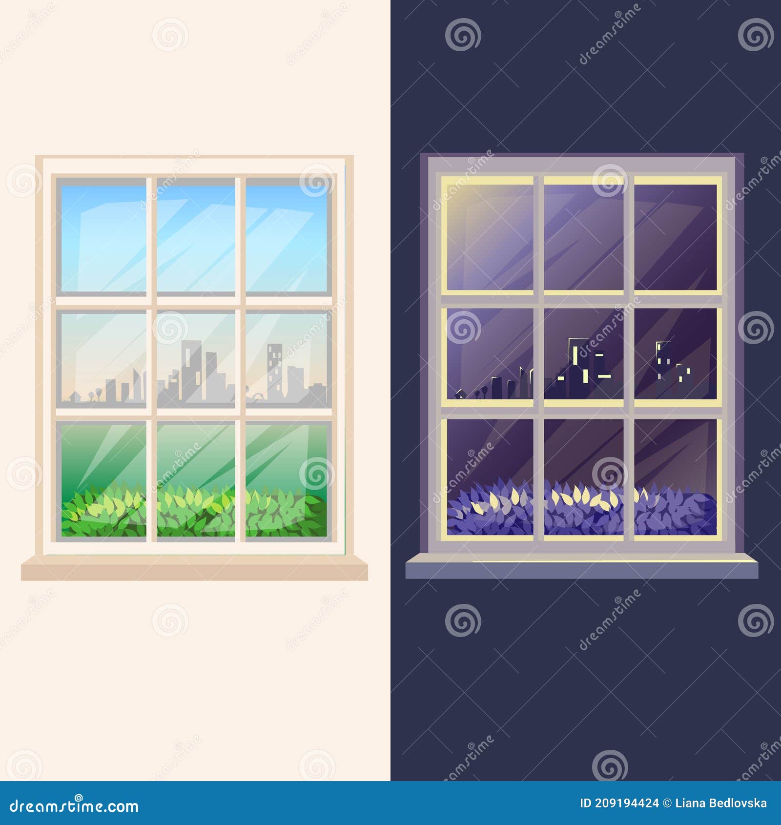 Window day and night stock vector. Illustration of cityscape - 209194424