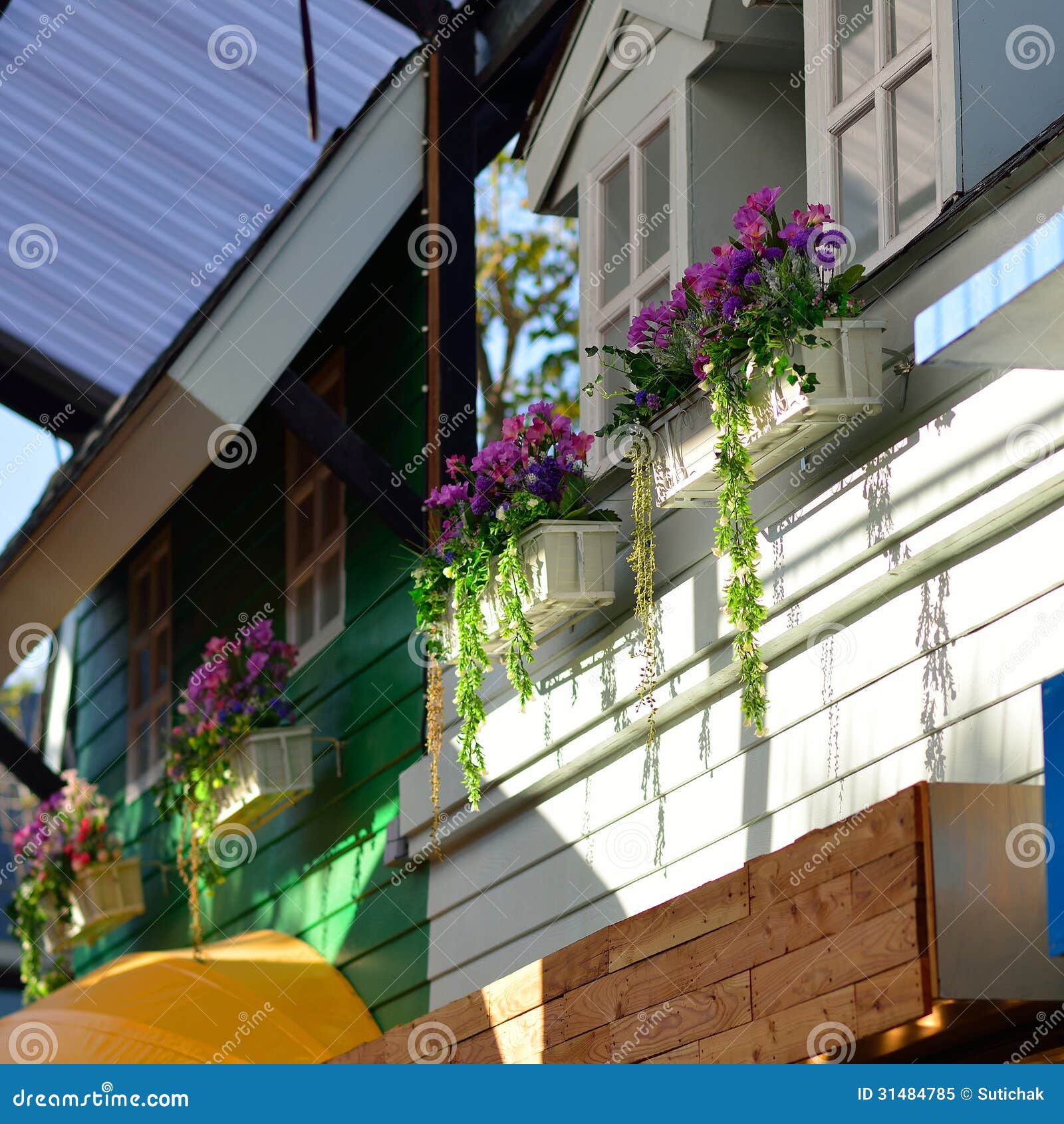 Window Decorated with Flowers Stock Image - Image of open, home: 31484785