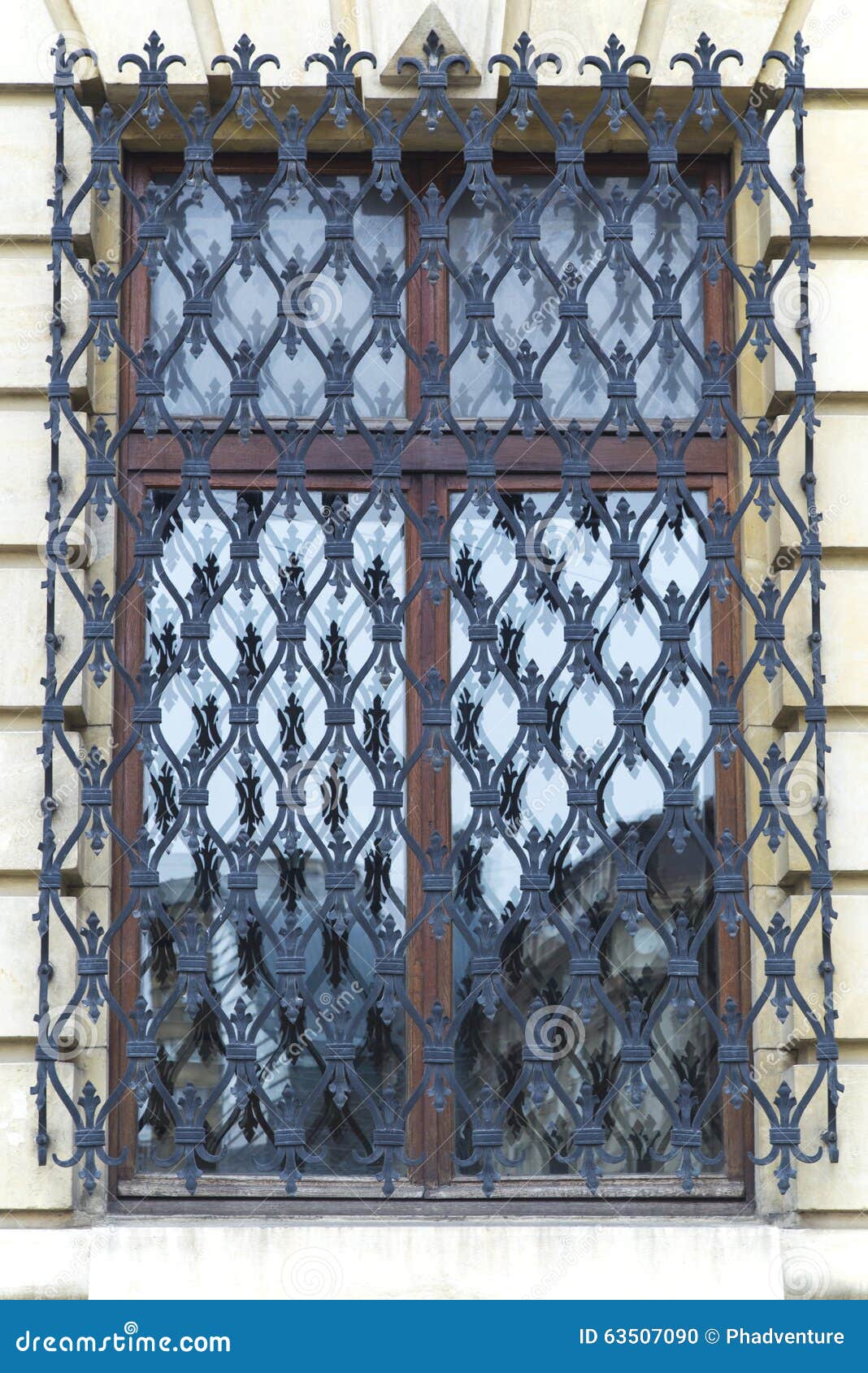 Window with Decorative Metal Grid Stock Photo - Image of geometrical ...