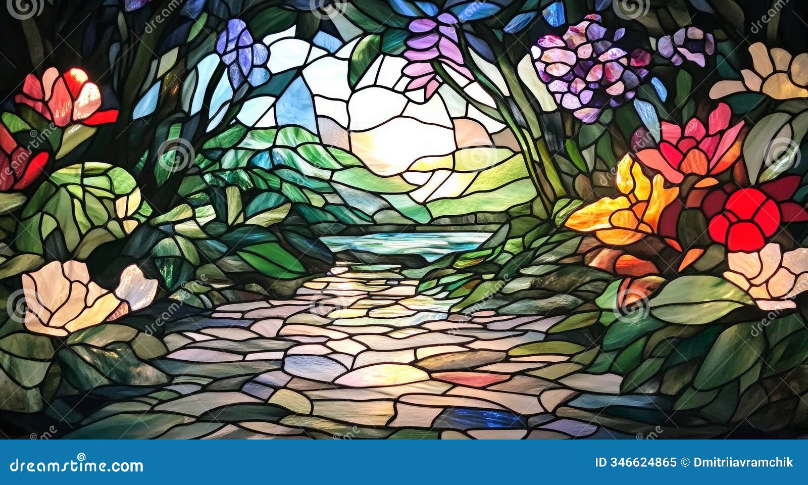 Window Depicting a River in a Forest Scene Stock Image - Image of ...