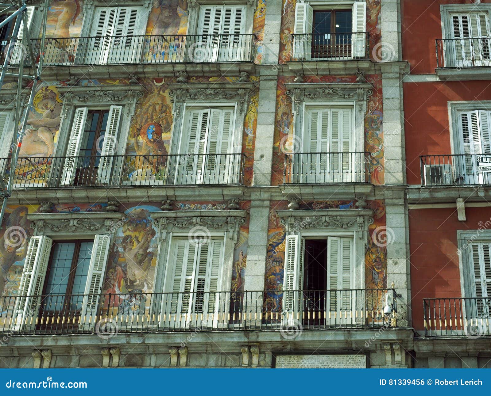 Window Design Architecture on Plaza Mayor Madrid Spain Stock Photo ...